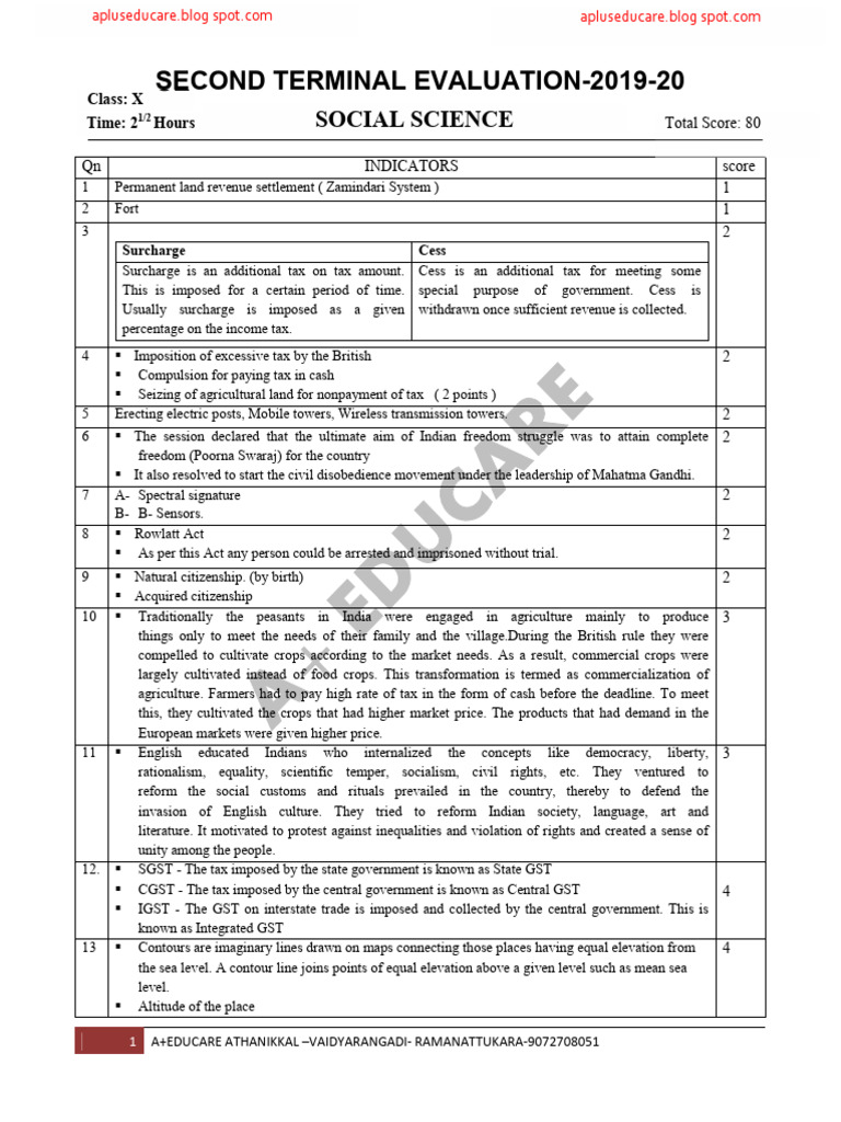 A+ Educare Class 10 Second Term Exam 2019 Ss Answer Key | PDF | Remote Sensing | Geographic ...