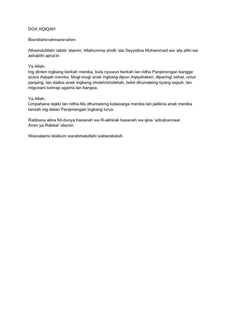 DOA AQIQAH Dalam Bahasa Jawa | PDF