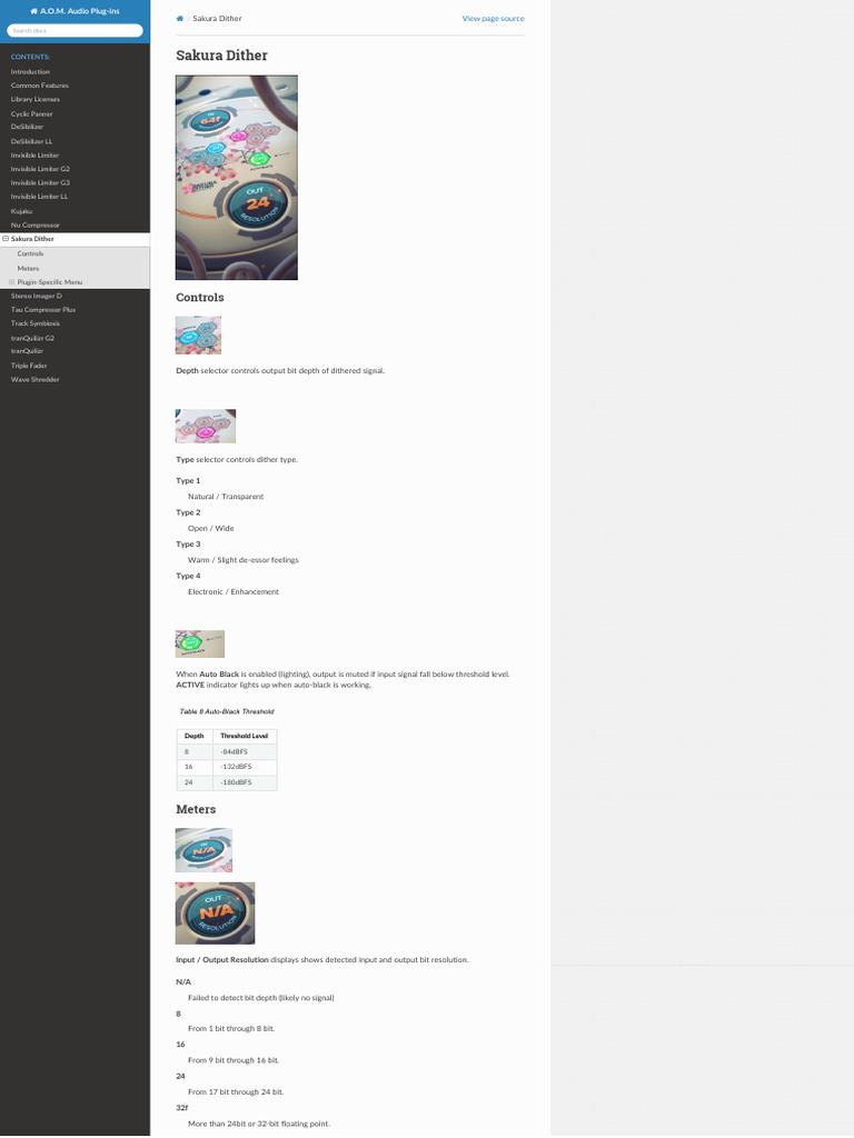 Sakura Dither - A.O.M. Audio Plug-Ins Documentation | PDF | Sound | Telecommunications Engineering