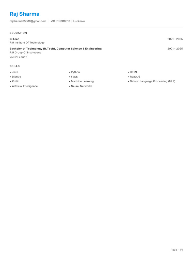 RajSharma_InternshalaResume | PDF