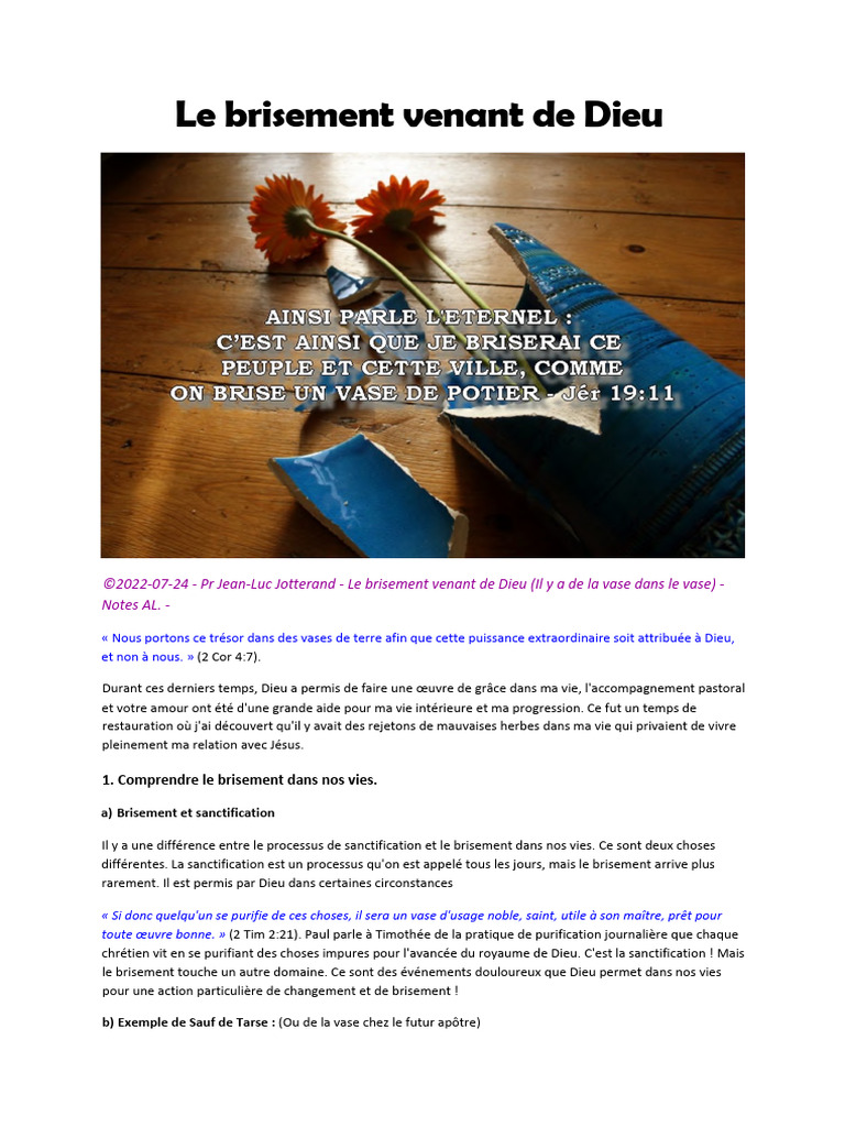 Le Brisement Spirituel selon la Bible | PDF | Dieu | Paul l'apôtre