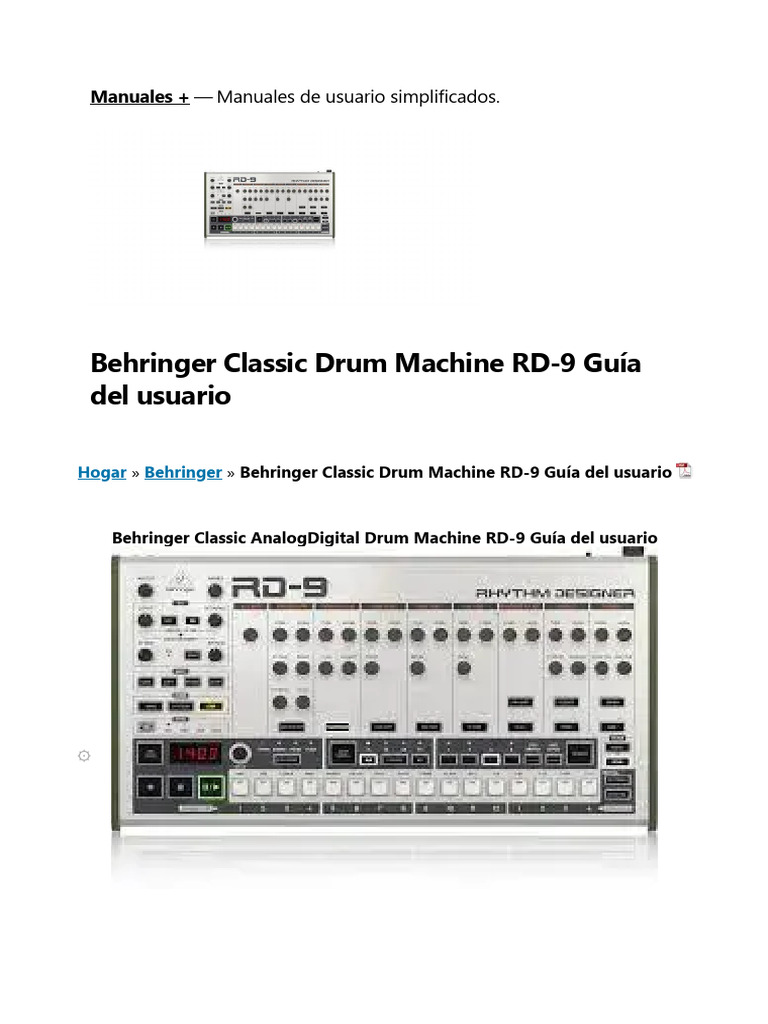 Behringer Classic Drum Machine RD-9 Guía Del Usuario | PDF | Enchufes y tomas de corriente ...