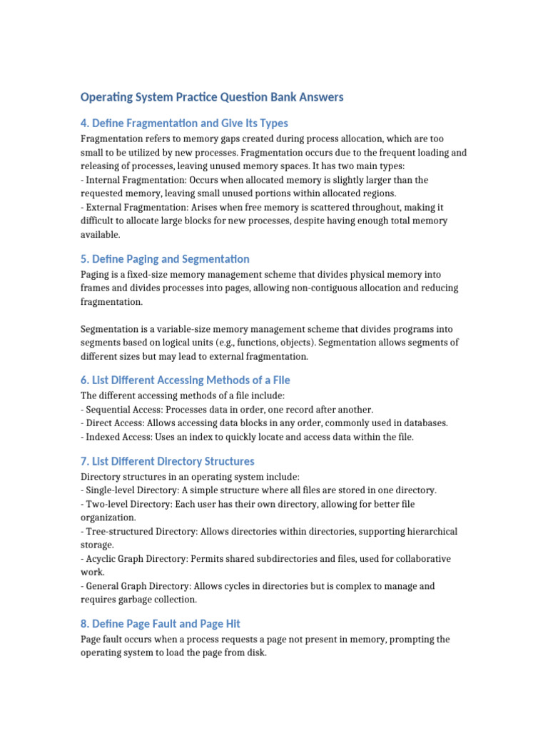 OS Question Bank Answers | PDF | Computer Data Storage | Operating System