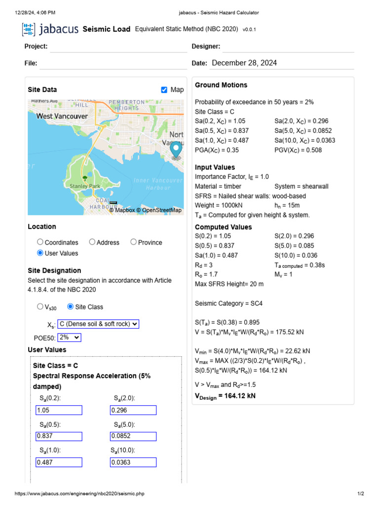 jabacus - Seismic Hazard Calculator_WOOD | PDF | Mechanics | Solid ...