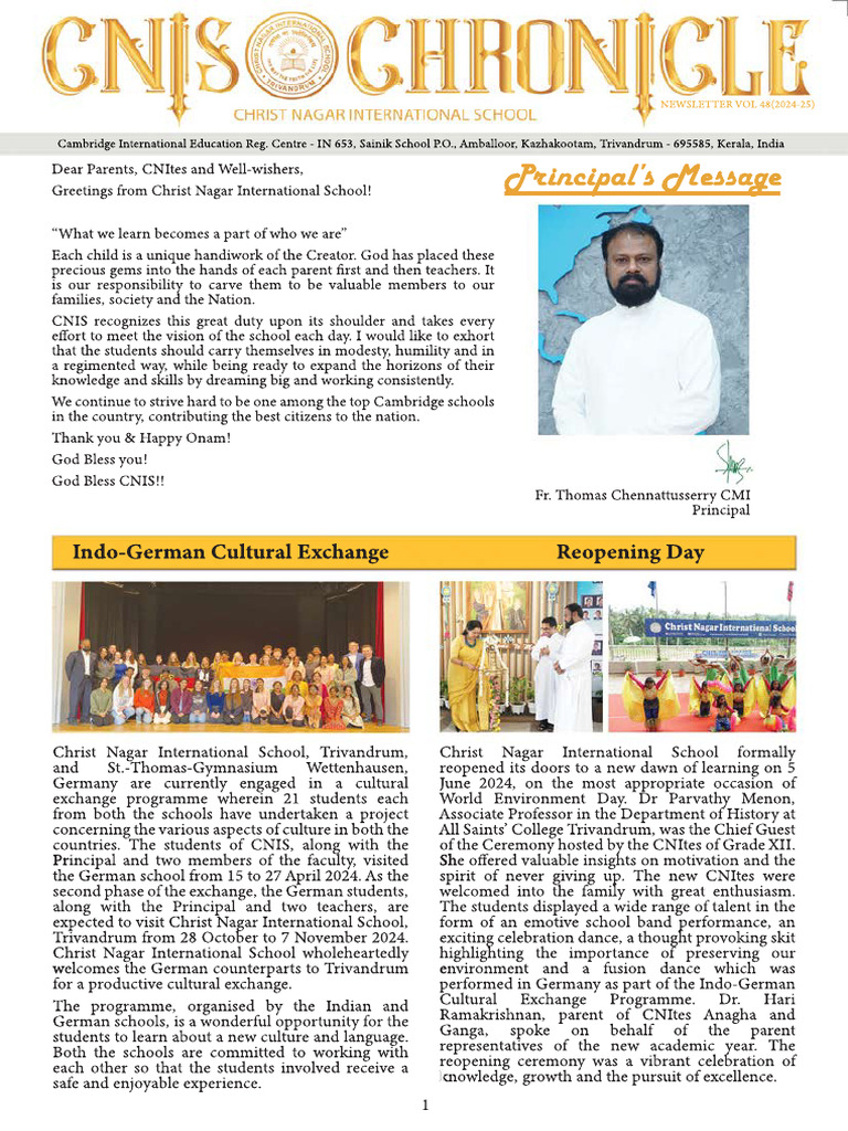 CNIS Chronicle, Onam 2024 | PDF