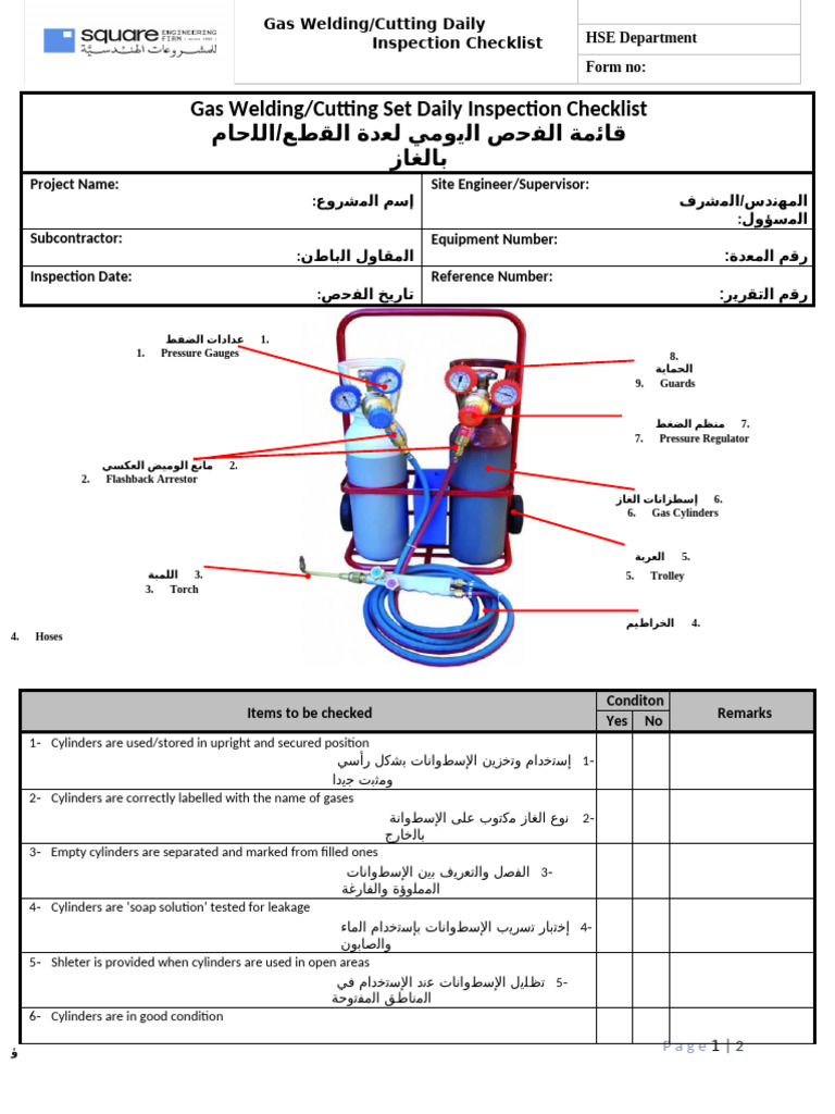 13 - Gas Welding - Cutting Set Inspection Checklist | PDF | Mechanical ...