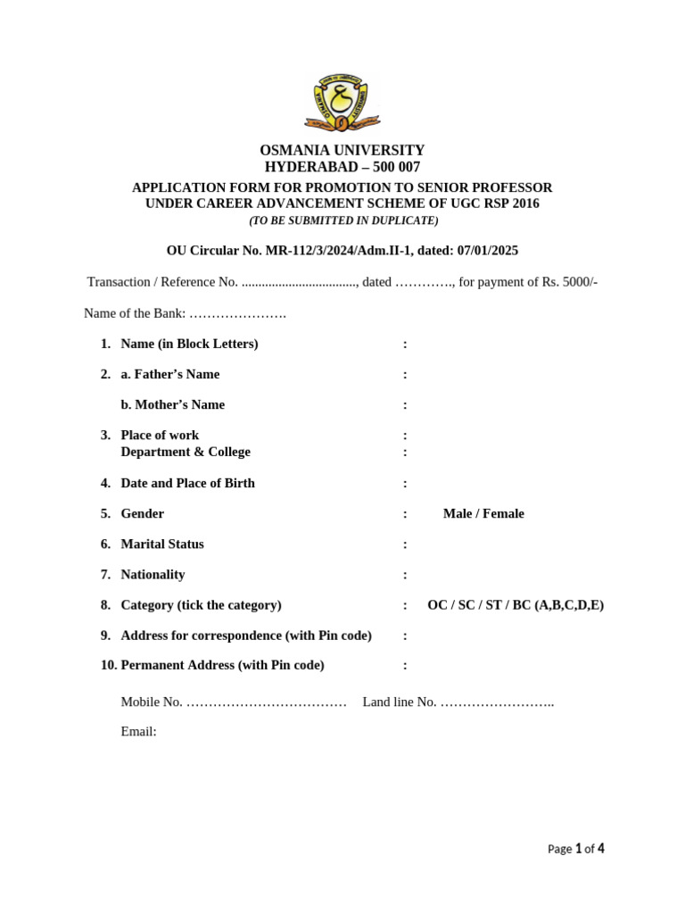 Senior Professor Promotion Application Form | PDF | Doctor Of Philosophy | Academia