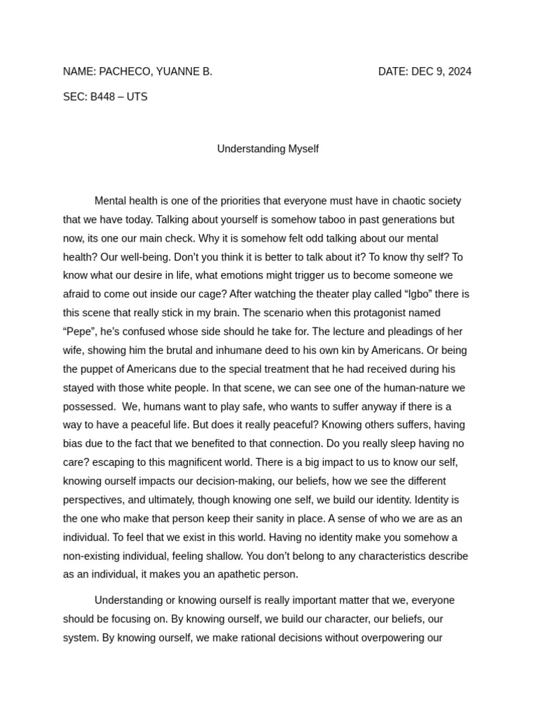 UTS - FINAL REFLECTION | PDF | Identity (Social Science) | Social ...