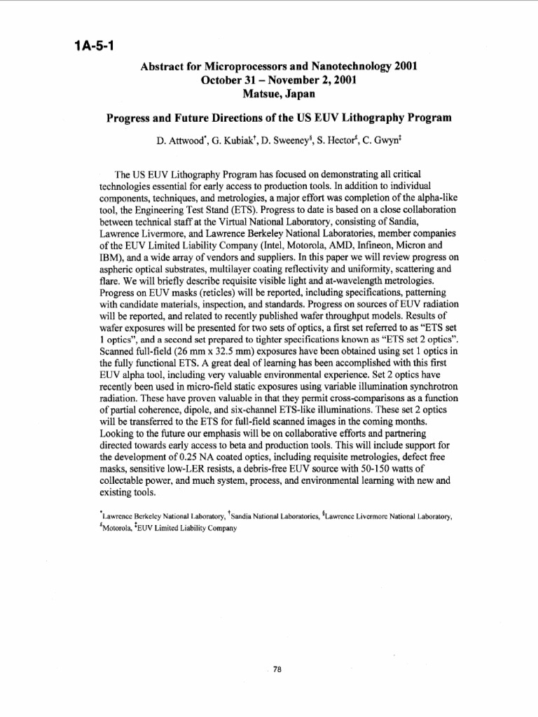 Progress and future directions of the US EUV lithography program | PDF | Photolithography | Optics