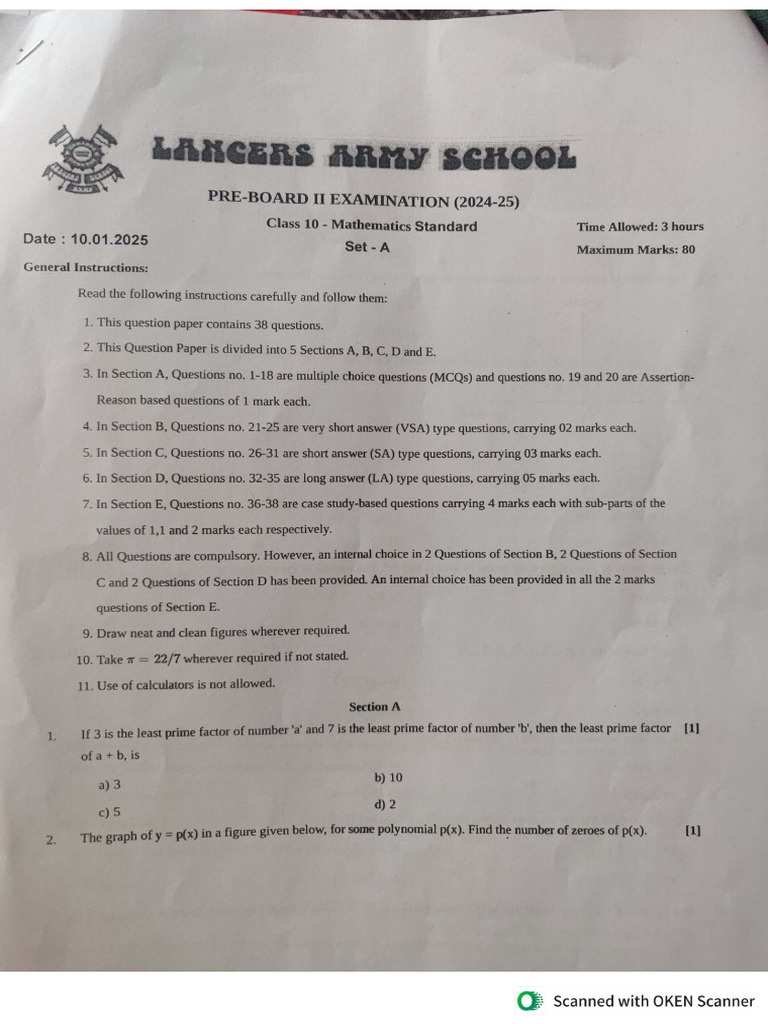 Pre Board 2 Maths Standard | PDF