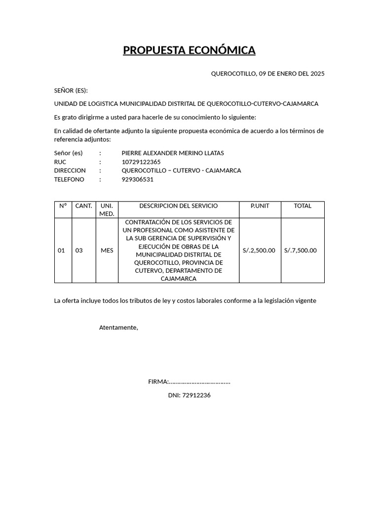Propuesta Economica | PDF