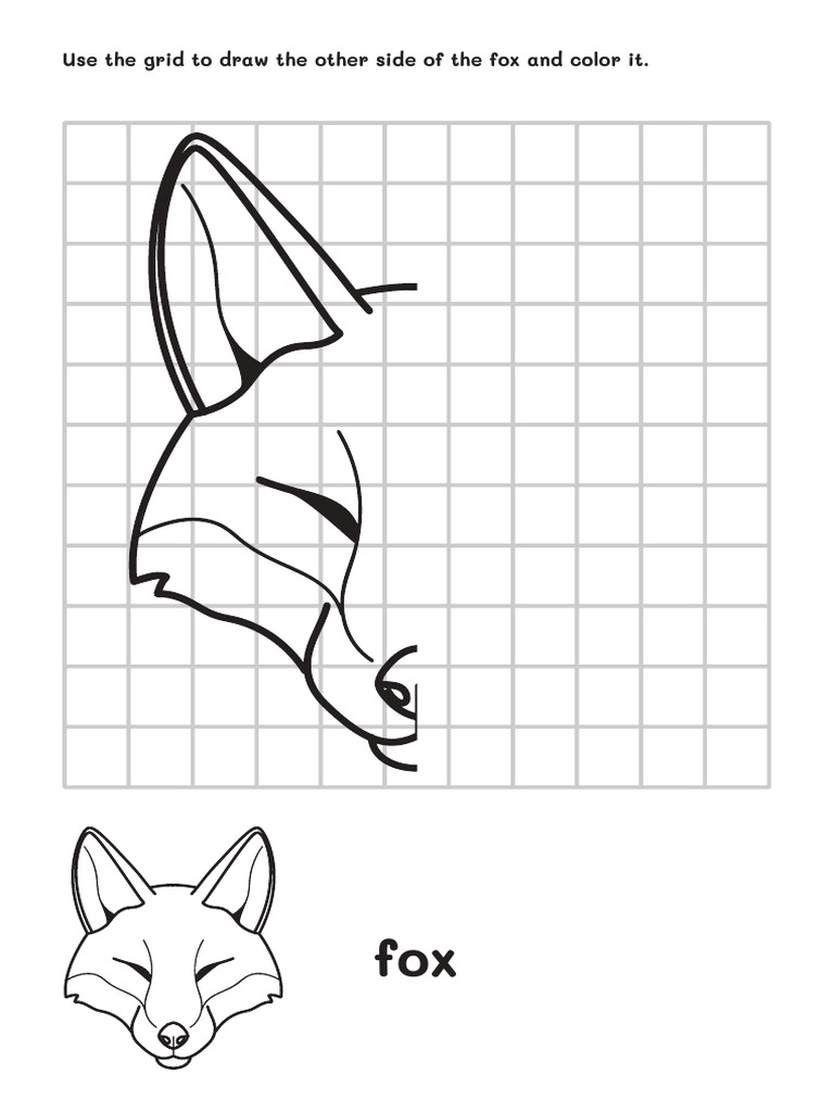 Black and White Fox Symmetry Drawing Worksheet | PDF