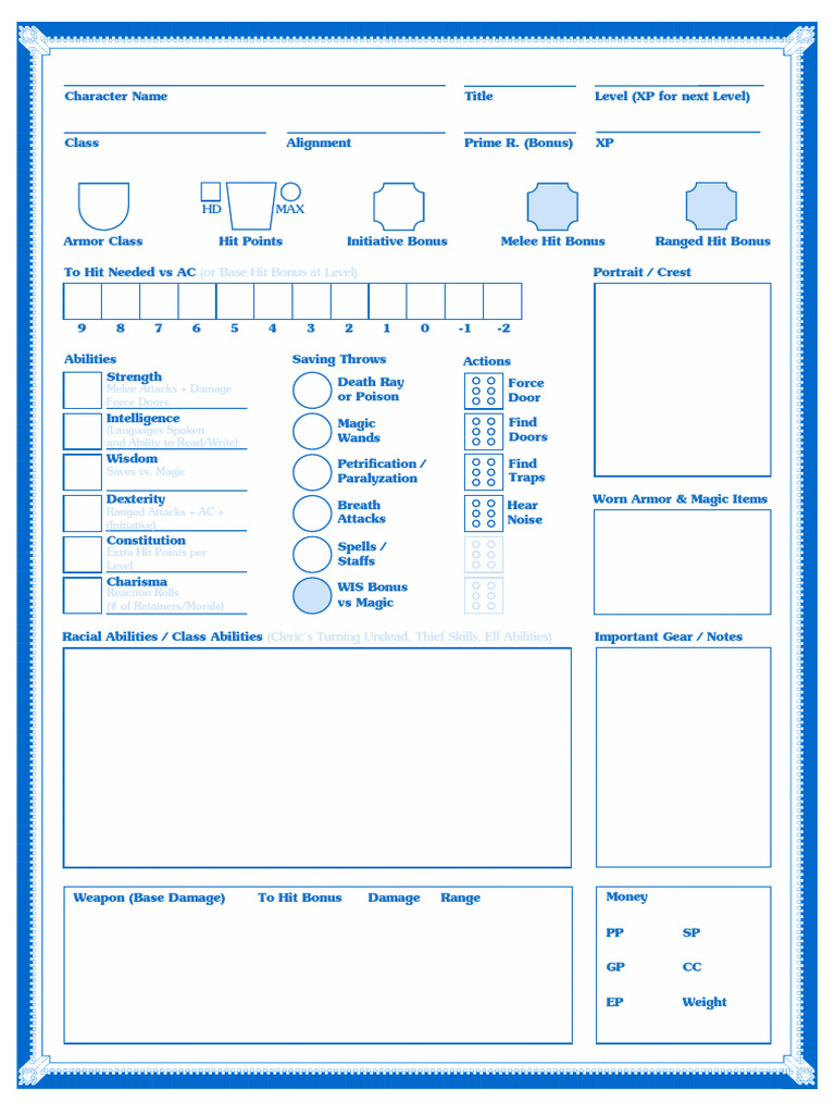 BX Character Sheet | PDF | Tabletop Games | Role Playing Games
