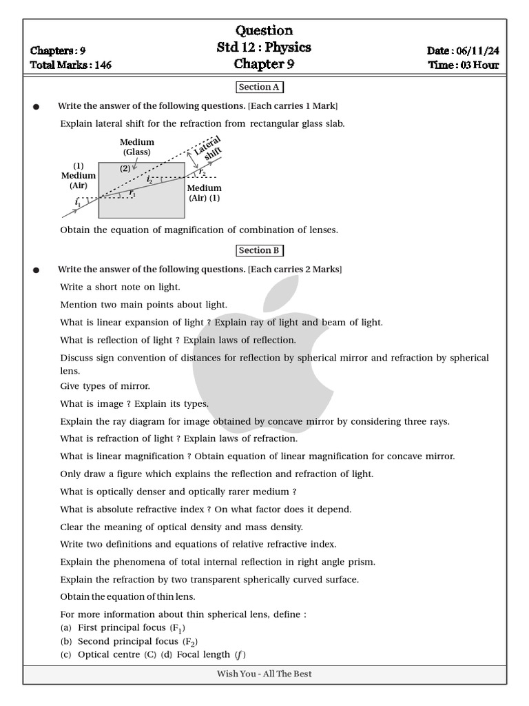 Chapter 9 Questions | PDF | Optics | Glass Engineering And Science