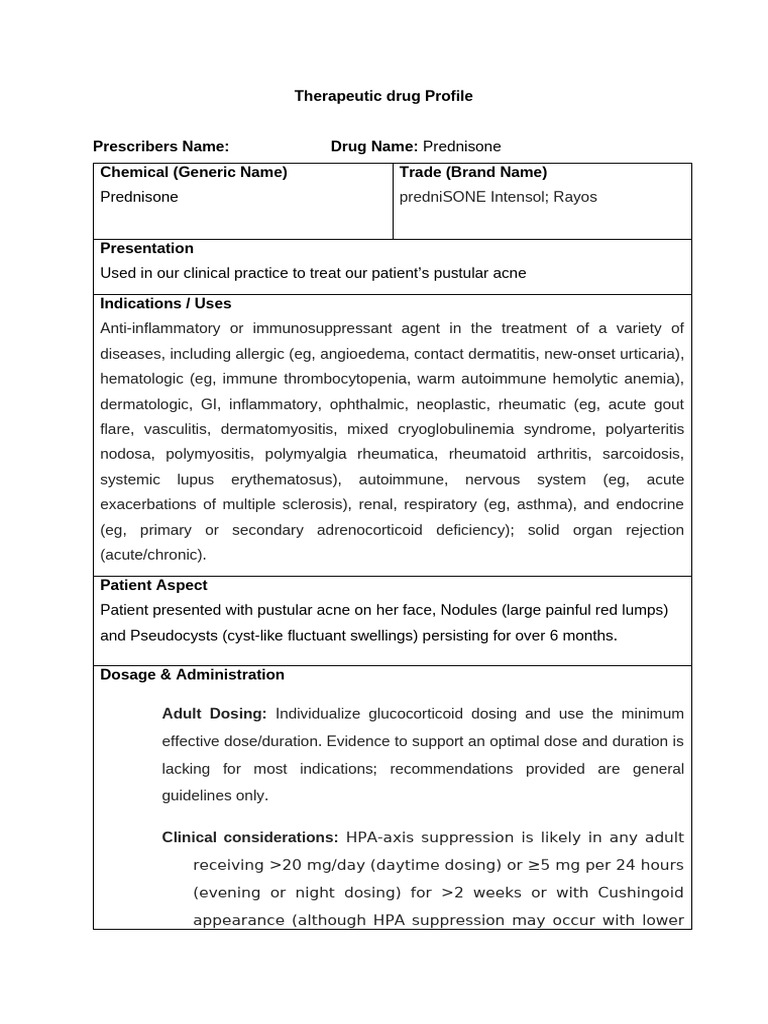 Prednisone Theraputic Drug Profile | PDF | Adverse Effect | Health Care