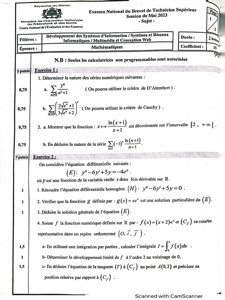 Éxamen National 2023 Math | PDF