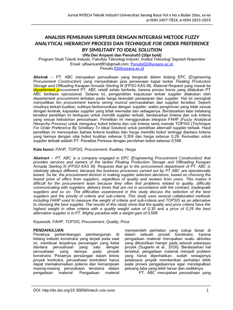 Analisis Supplier dengan FAHP dan TOPSIS | PDF