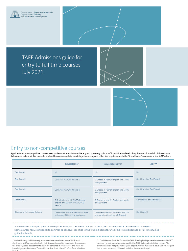 TAFE Admissions Guide July2021 | PDF | Educational Stages | Qualifications