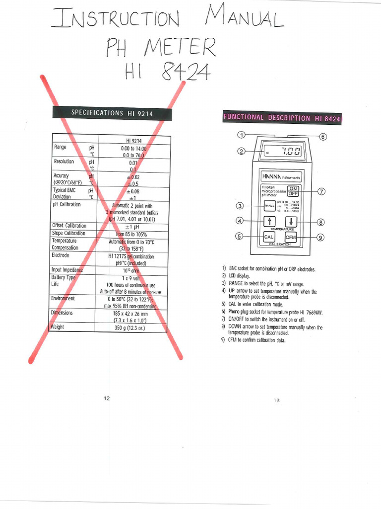PH METER MANUAL (HI 8424) | PDF