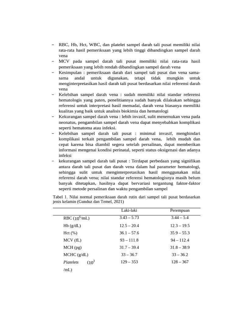 Nilai Normal Hematologi Tali Pusat | PDF