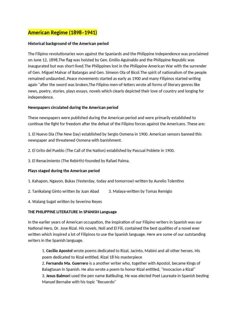 American Regime (1898-1941) | PDF | Philippines