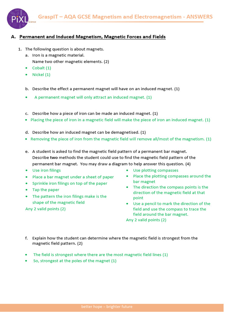 Graspit - Aqa Gcse Magnetism and Electromagnetism - Answers | PDF ...