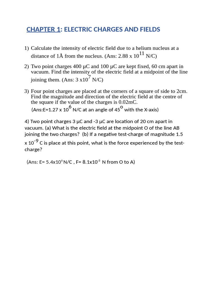 Electric Field Calculations with Charges | PDF