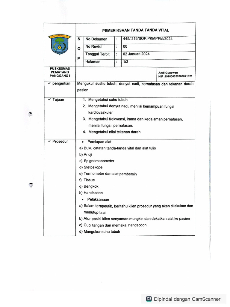 Sop KMB Virly Pemeriksaan TTV | PDF