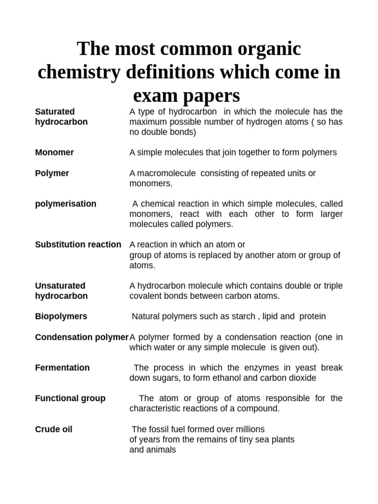 Key Organic Chemistry Terms Explained | PDF | Hydrocarbons | Molecules
