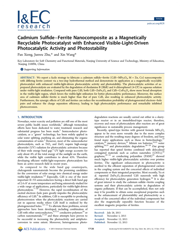 Cadmium Sulfide-Ferrite Nanocomposite As A Magnetically Recyclable Photocatalyst With Enhanced ...