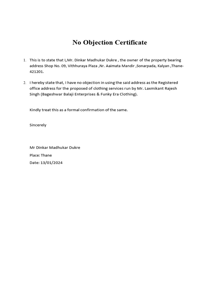 No Objection Certificate | PDF