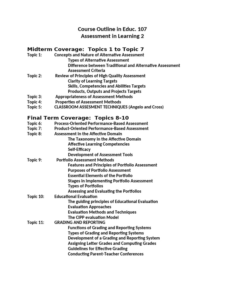Course Outline in Educ 107 2025 | PDF