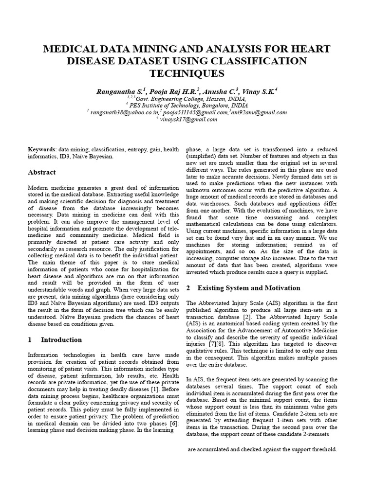 Medical Data Mining and Analysis For Heart Disease Dataset Using Classification Techniques | PDF ...