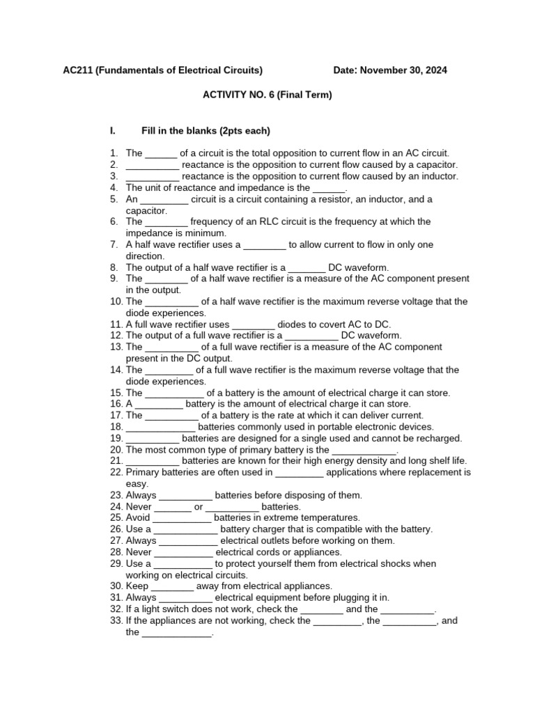 ACTIVITY 6 Final - CPE 2 - Fund of Electrical - 11302024 | PDF | Rectifier | Electrical Network