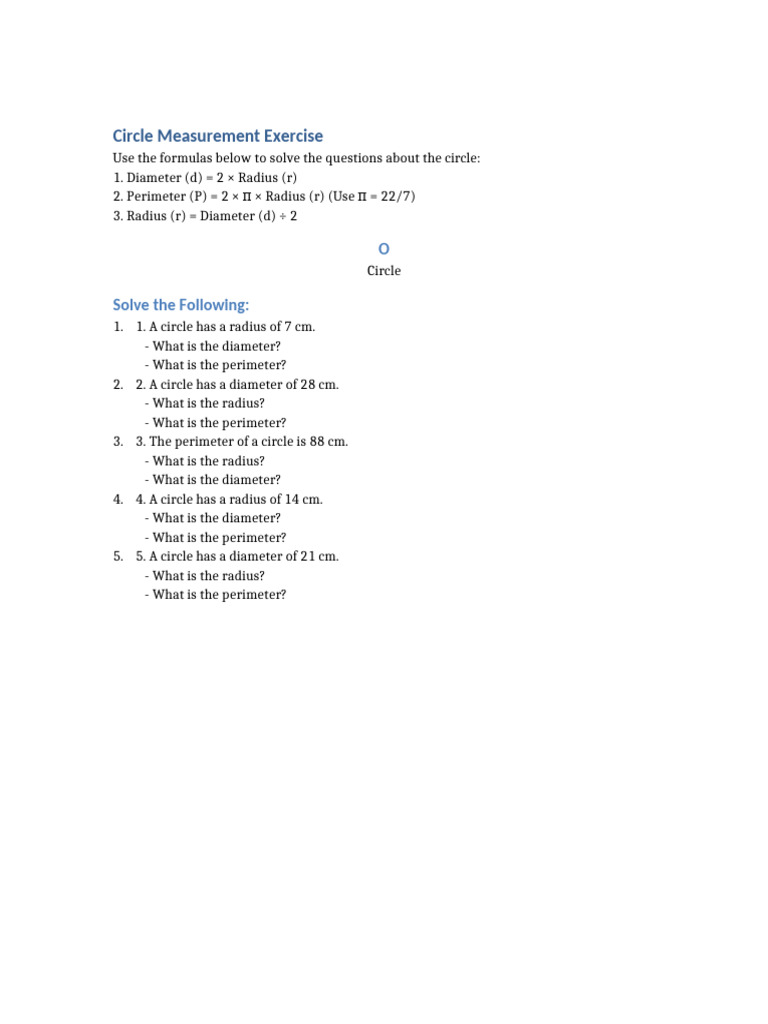 Circle Measurement Exercise | PDF