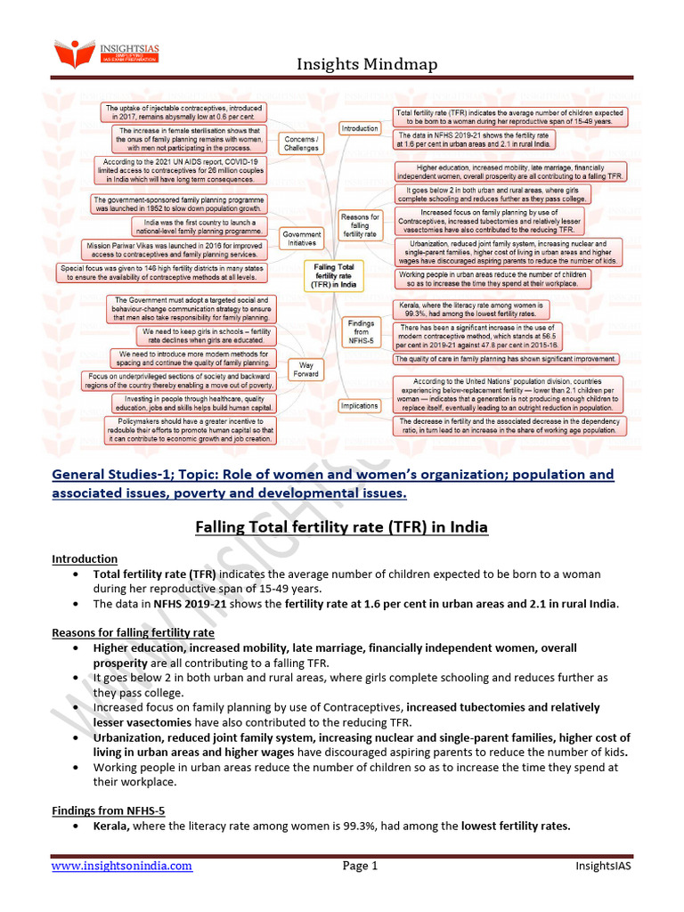 Falling Total Fertility Rate TFR in India | PDF | Family Planning ...