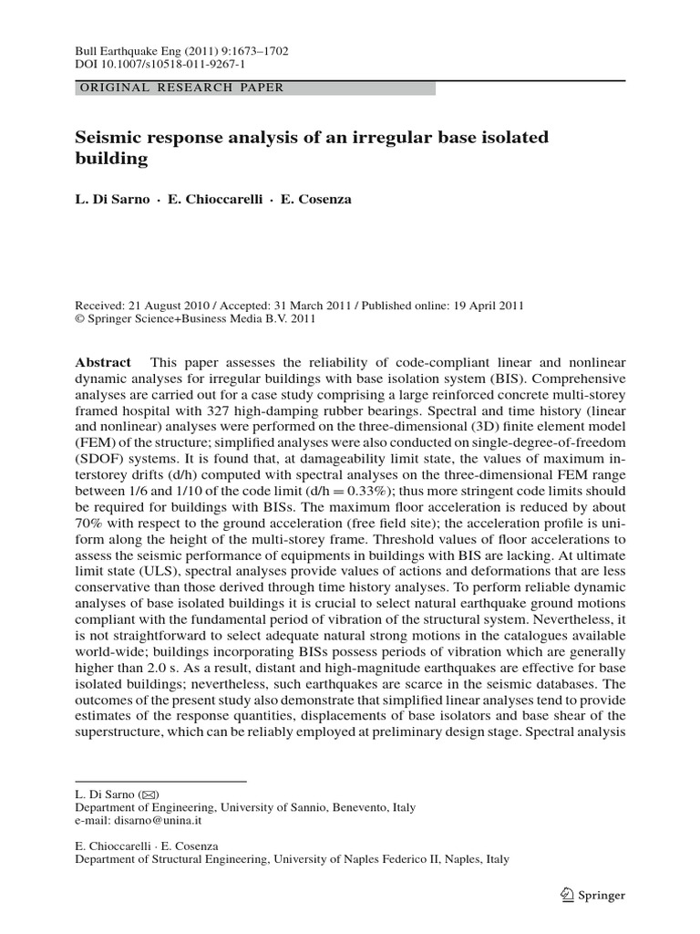 (2011) Seismic Response Analysis of An Irregular Base Isolated Building ...