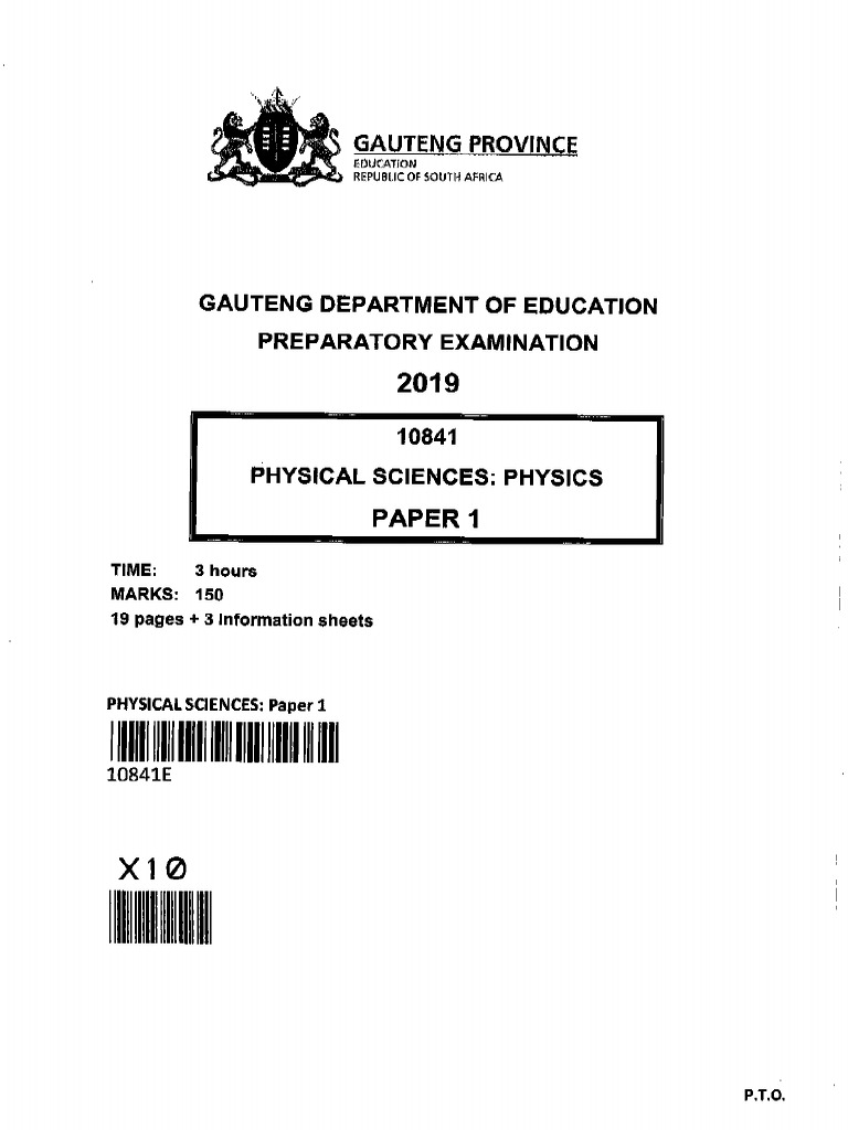 Trial Gauteng 2019 P1 and Memo | PDF | Force | Mechanical Engineering