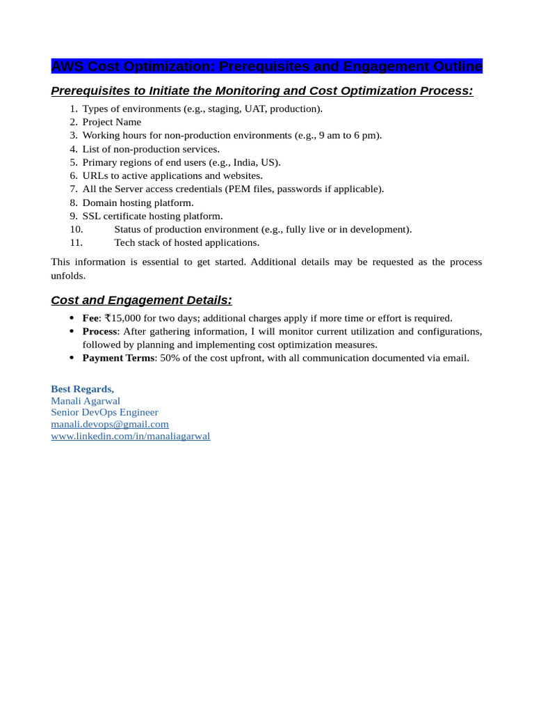 AWSCost Optimization Prerequisites and Engagement Outline | PDF