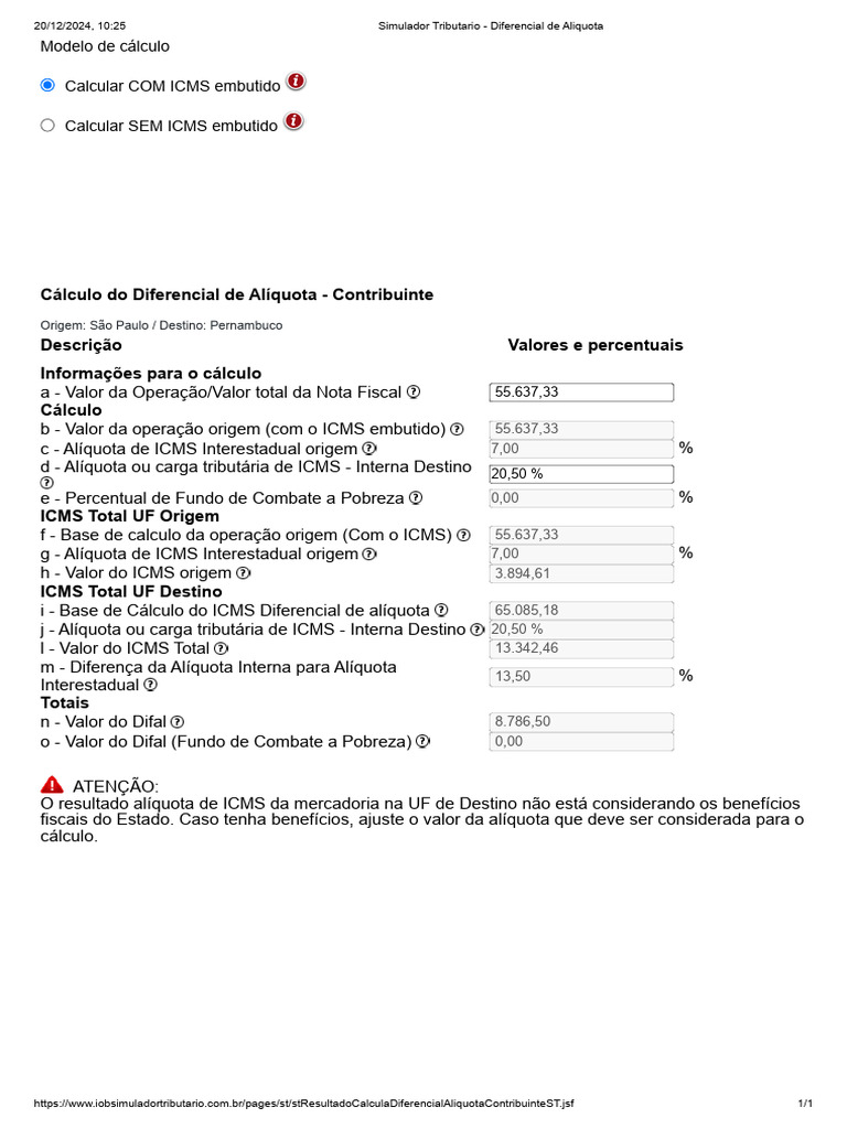 Cálculo de ICMS e Diferencial de Alíquota | PDF