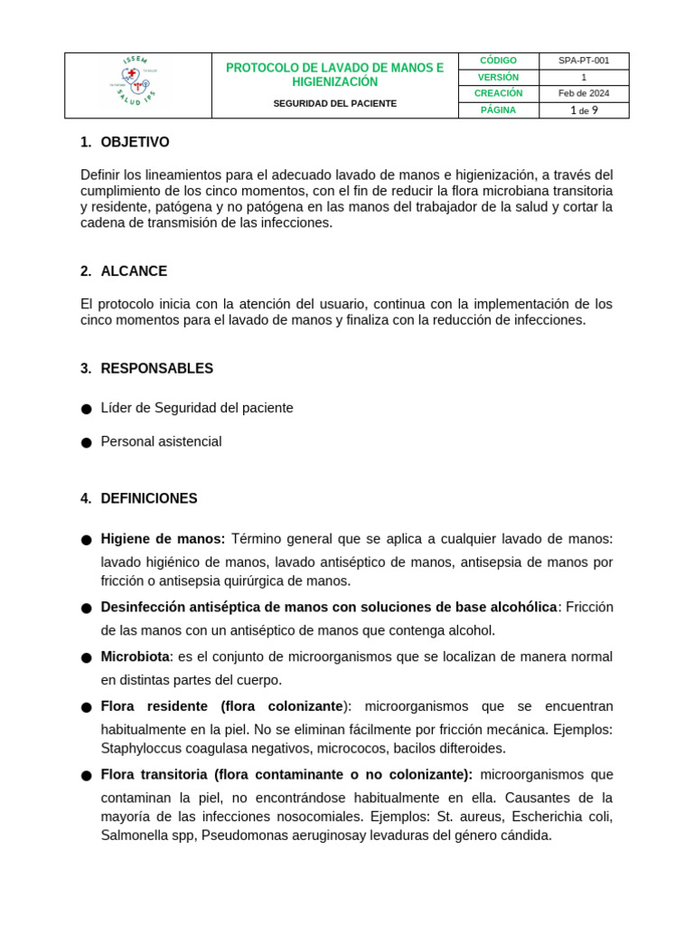 SPA-PT-001 - Protocolo de Lavado de Manos e Higienización | PDF | Lavado de manos | Higiene