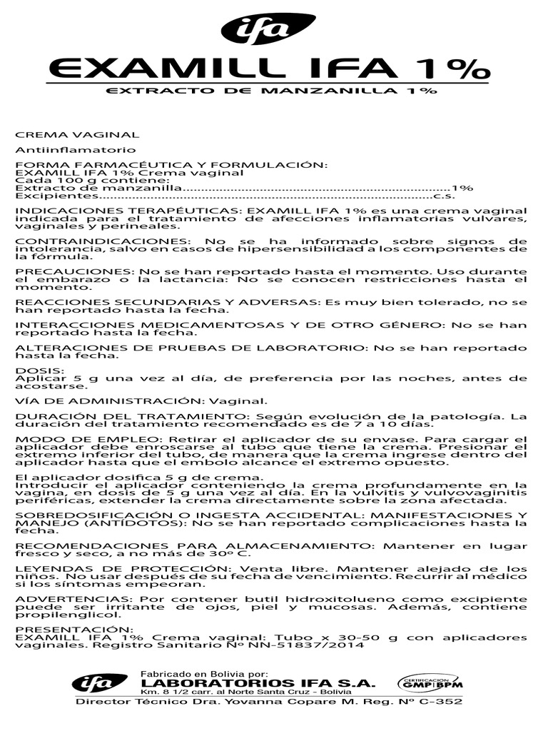 Examill Crema Vaginal 1%: Uso y Dosis | PDF | Medicina CLINICA ...