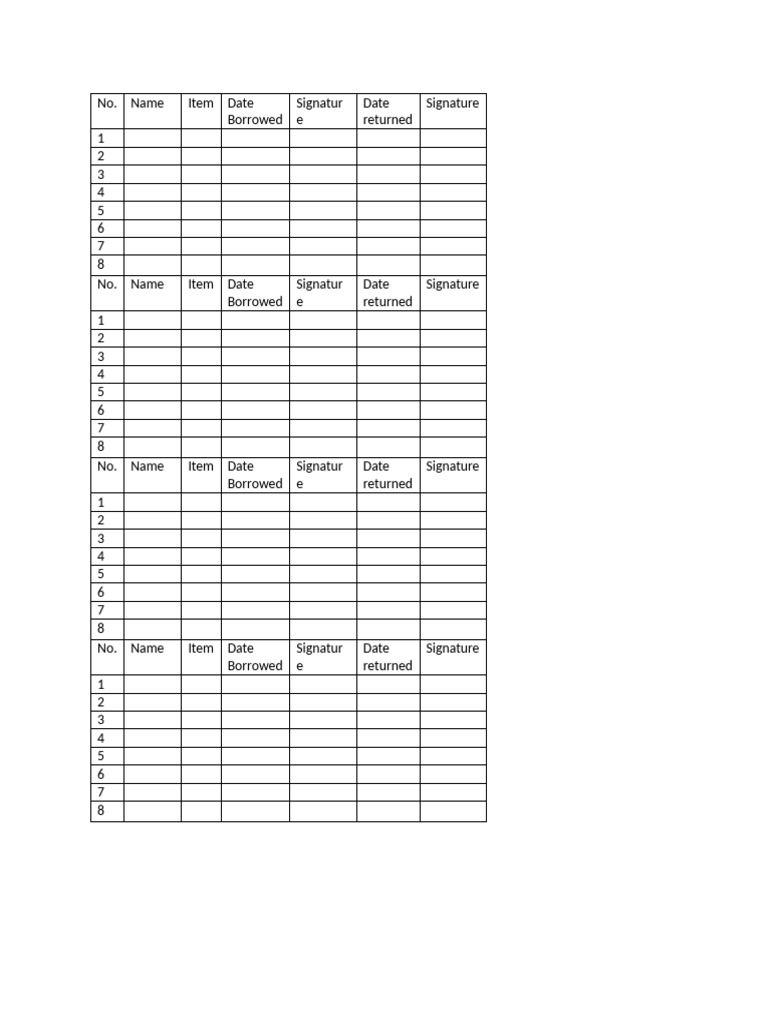 Item Borrowing and Return Log | PDF