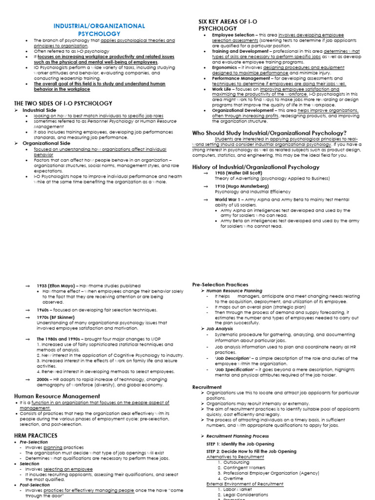 IOP - MIDTERM EXAM REVIEWER | PDF | Recruitment | Learning