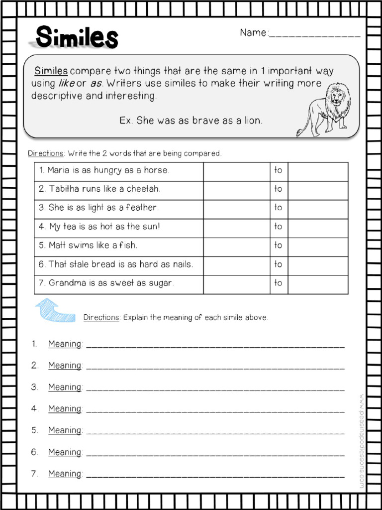 Figurative Language Worksheets | PDF
