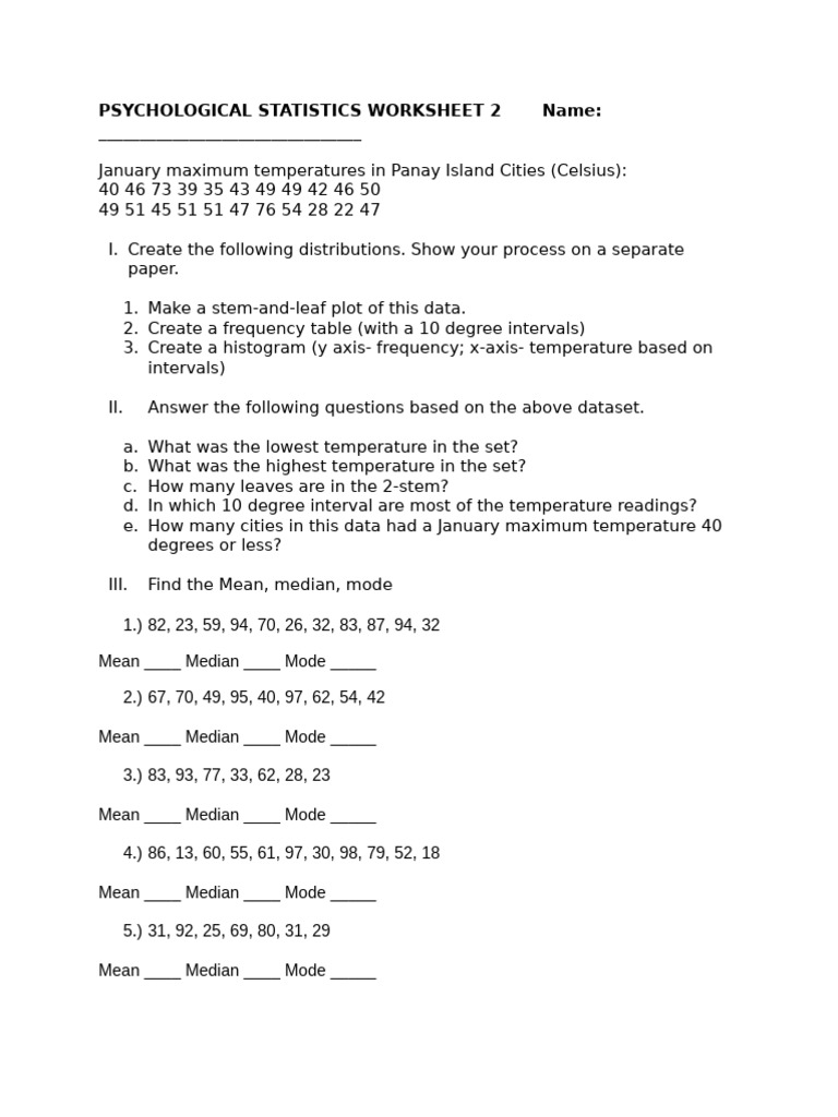 Worksheet 2 Psychological Statistics | PDF