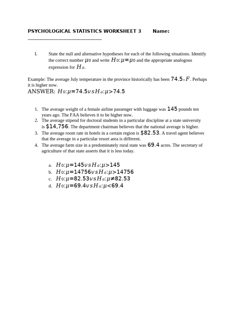 Worksheet 3 Answers Psychological Statistics | PDF