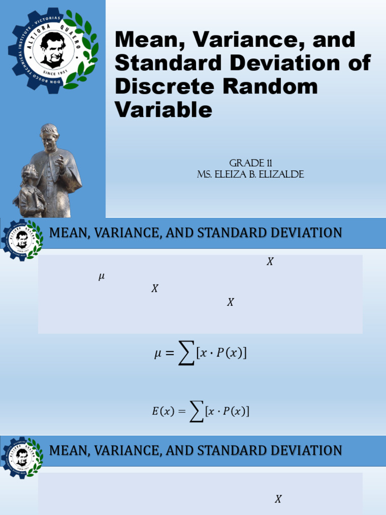 Mean Variance Standard Deviation Pdf Expected Value Variance