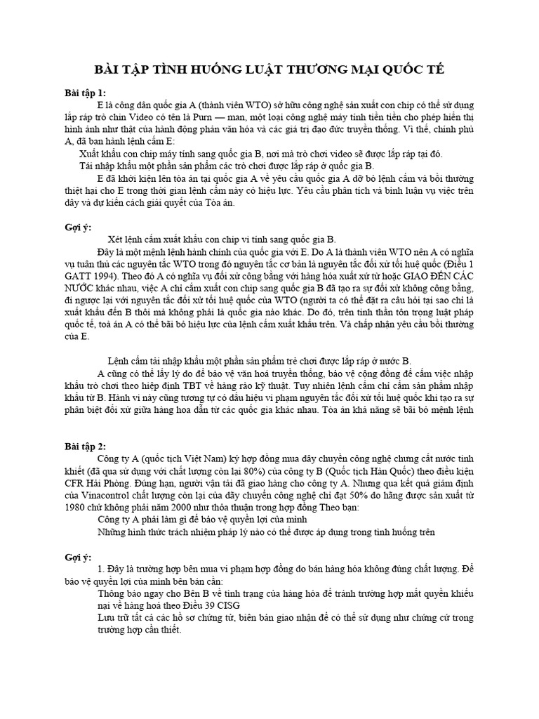 Bai Tap Tinh Huong Luat Thuong Mai Quoc Te 3945 | PDF