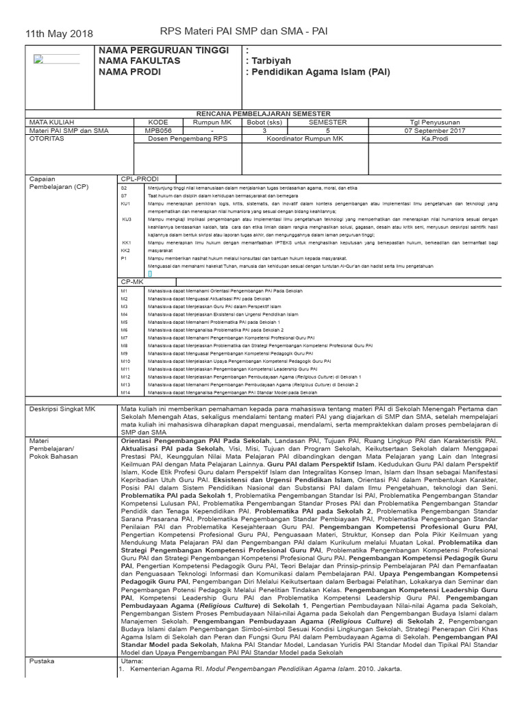 RPS Materi PAI SMP Dan SMA - PAI - Selamat Datang Di Gubug Kami Kawan... | PDF
